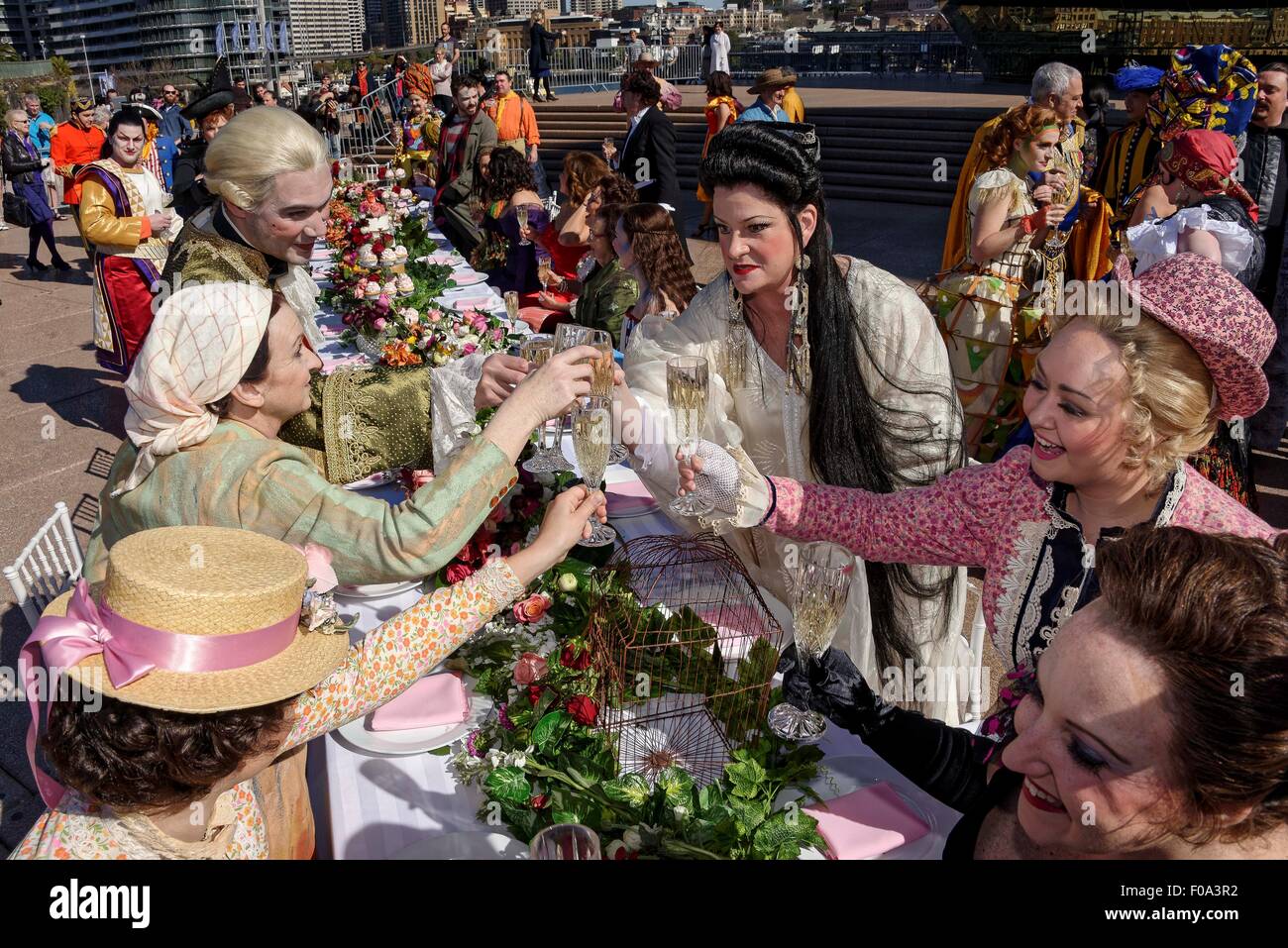 Sydney, AUSTRALIA - August 11, 2015: Opera singers in period costumes ...