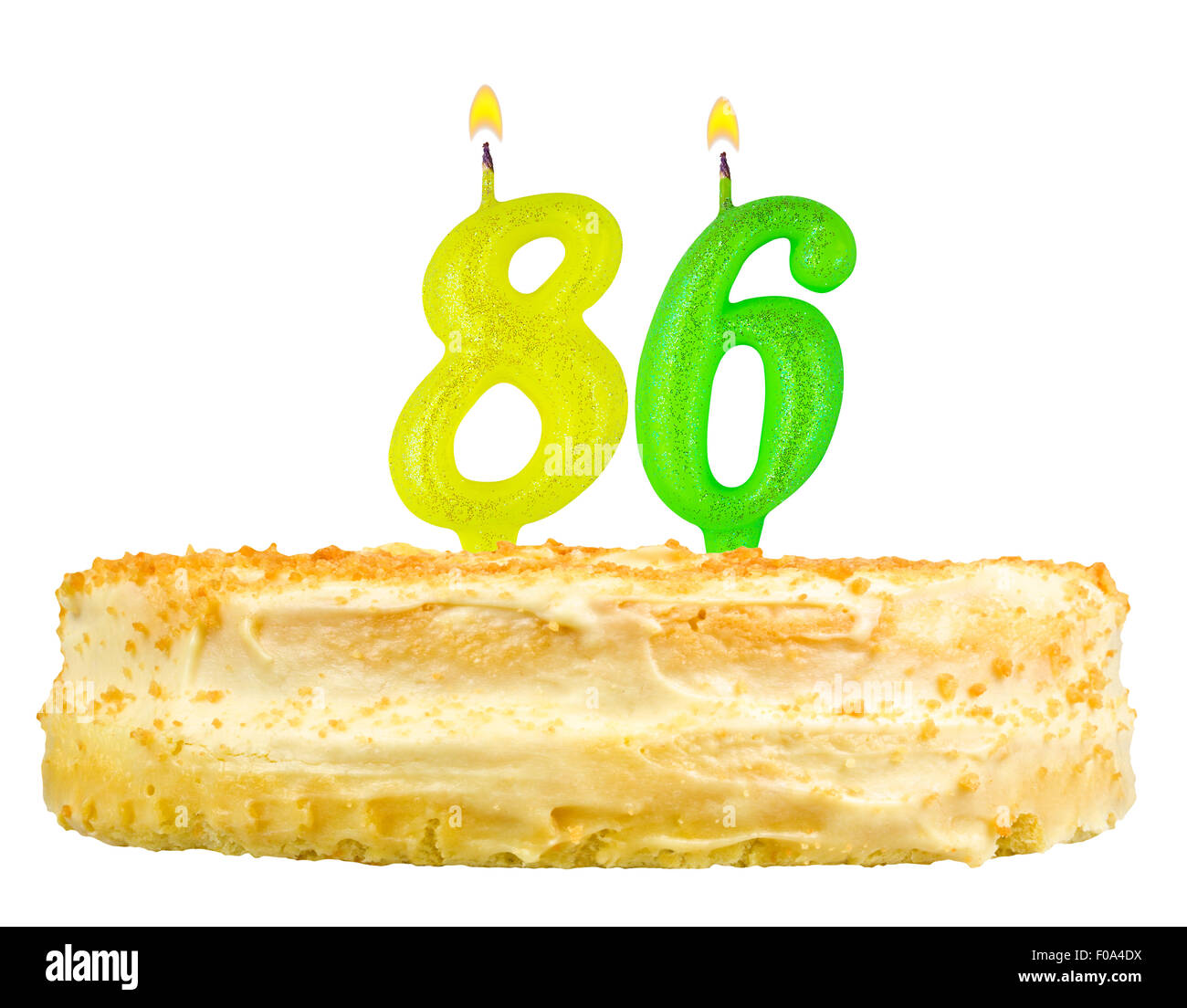 birthday cake with candles number eighty six isolated on white ...