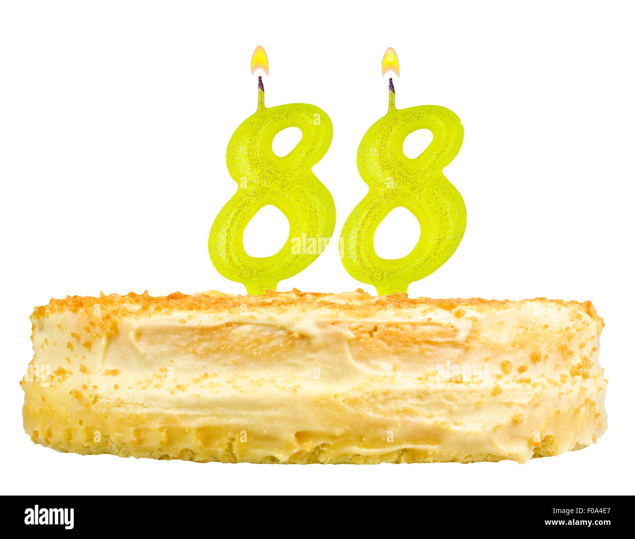 birthday cake with candles number eighty eight isolated on white ...