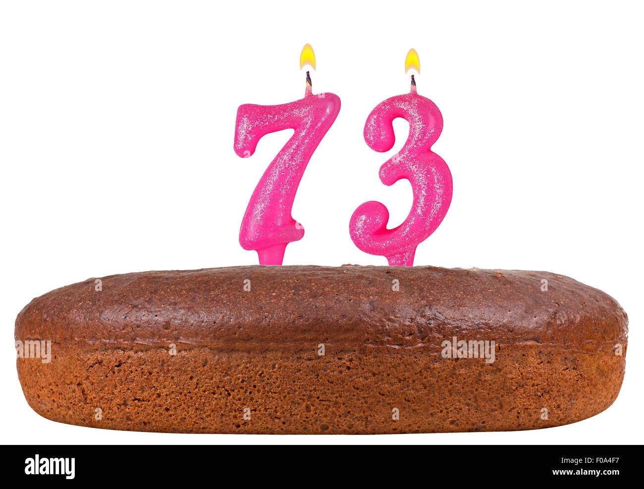 birthday cake with candles number 73 isolated on white background Stock ...