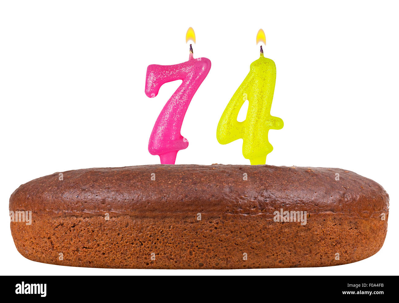 birthday cake with candles number 74 isolated on white background Stock ...
