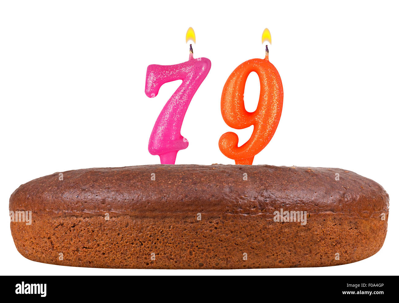 birthday cake with candles number 79 isolated on white background Stock ...
