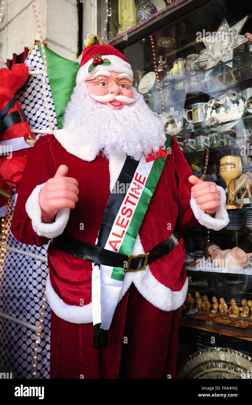 Toy Santa Claus at tourists store in Bethlehem, Israel Stock Photo - Alamy