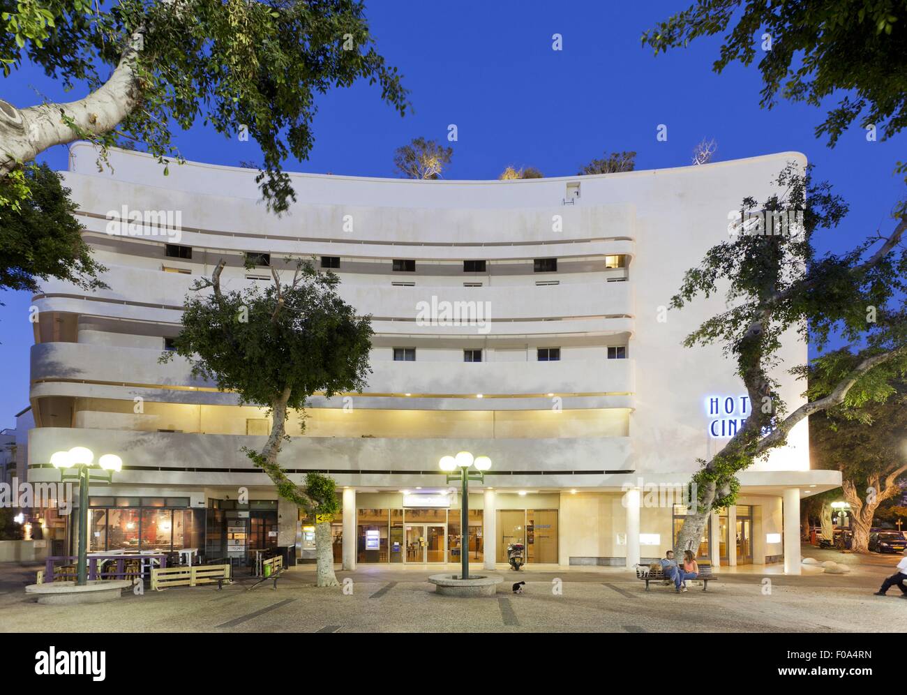 View of Hotel Cinema in Bauhaus-style lights at Dizengoff Square, Tel ...