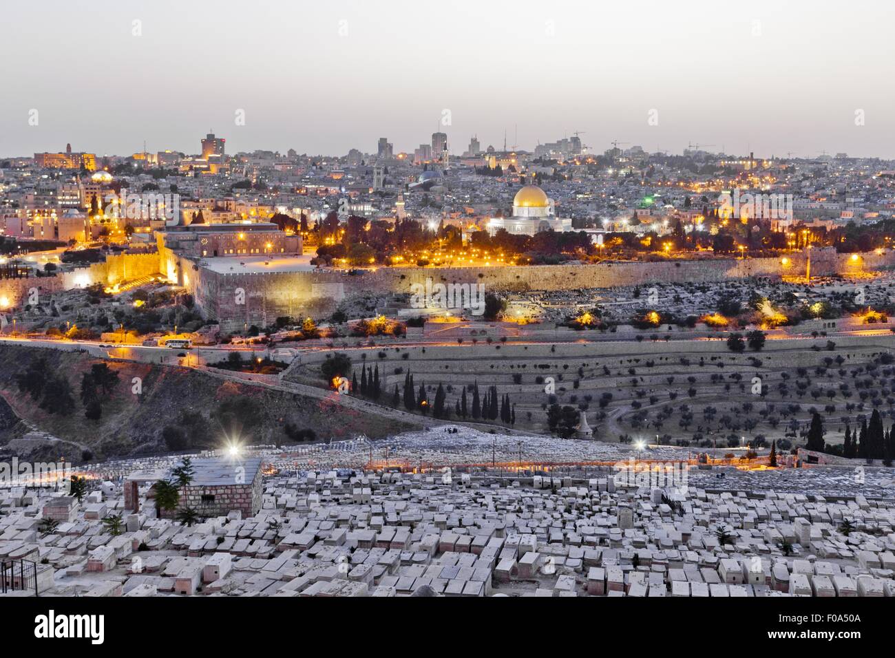 View of Dome of the Rock Cemetery in Temple Mount from Mount of Olives ...