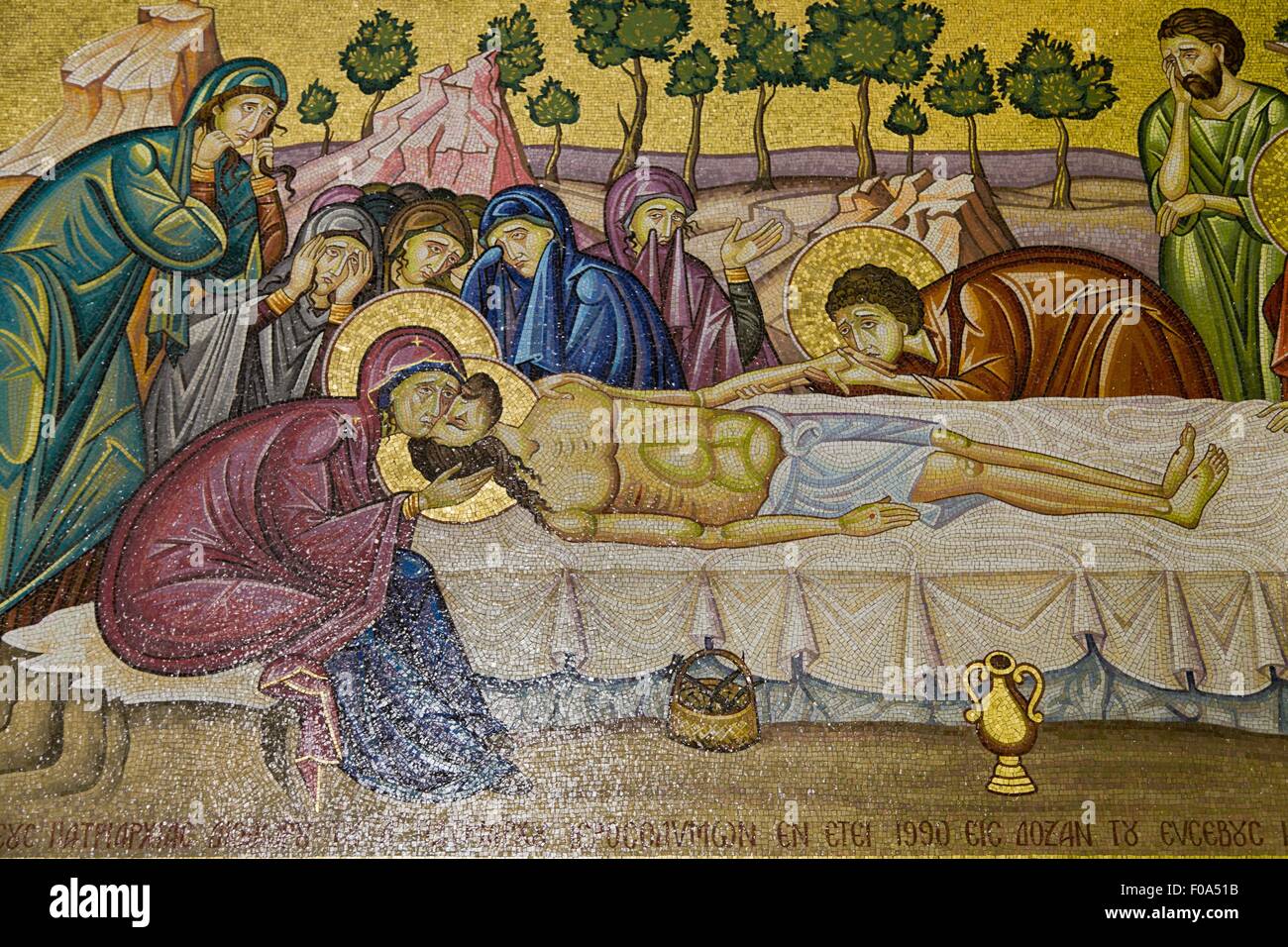 Wall mosaic of anointing Christ at Holy Sepulchre, Jerusalem, Israel ...