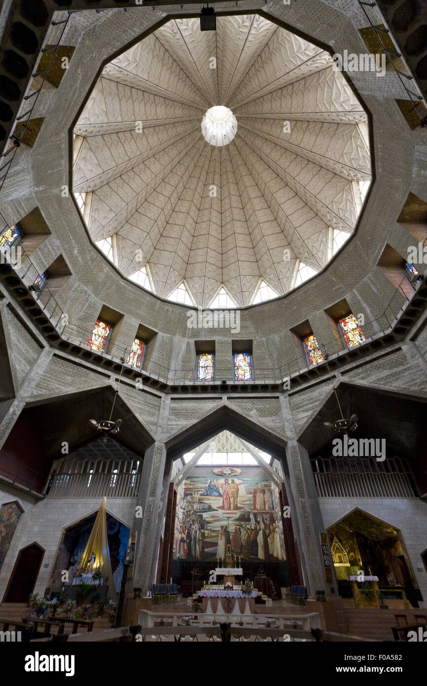 Low angle view of pilgrims and Dome Altar at Church of Annunciation ...