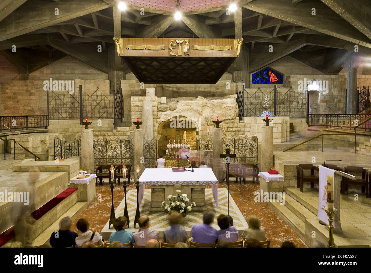 People in altar at Church of Annunciation, Nazareth, Israel Stock Photo ...
