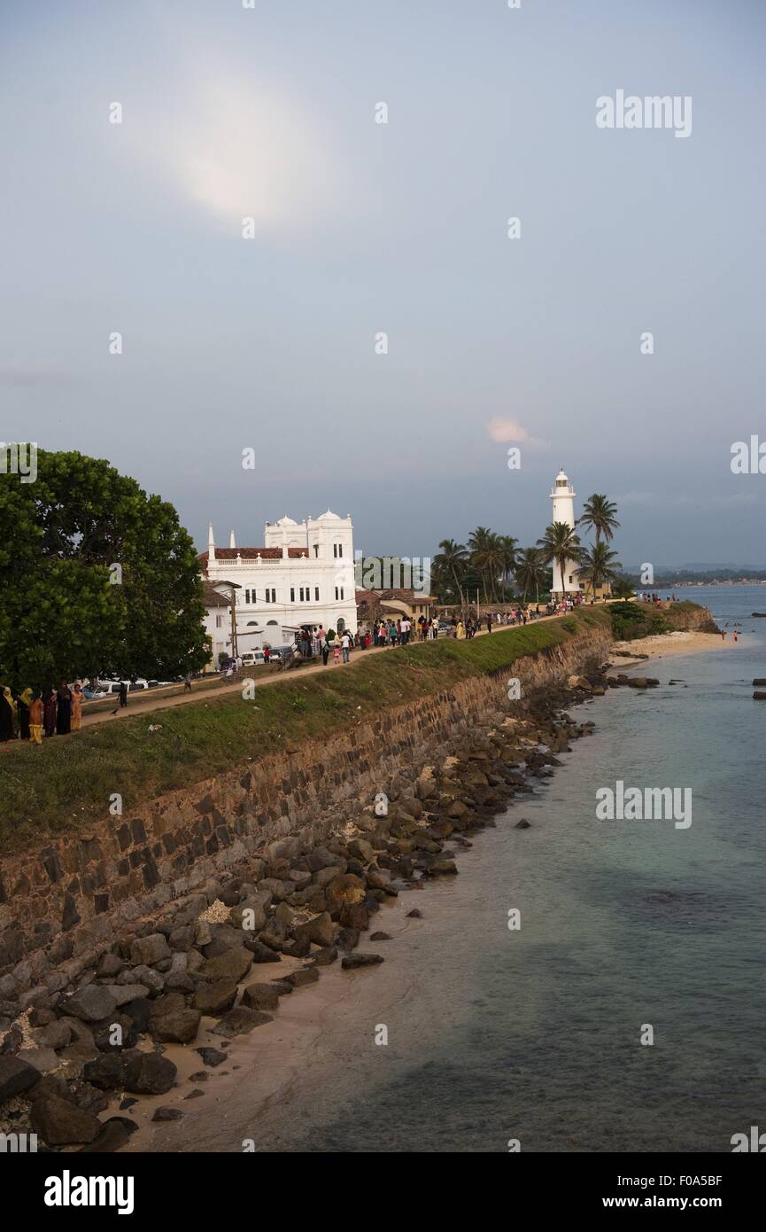 View of Meera Mosque and lighthouse near India Ocean at Sri Lanka Stock ...