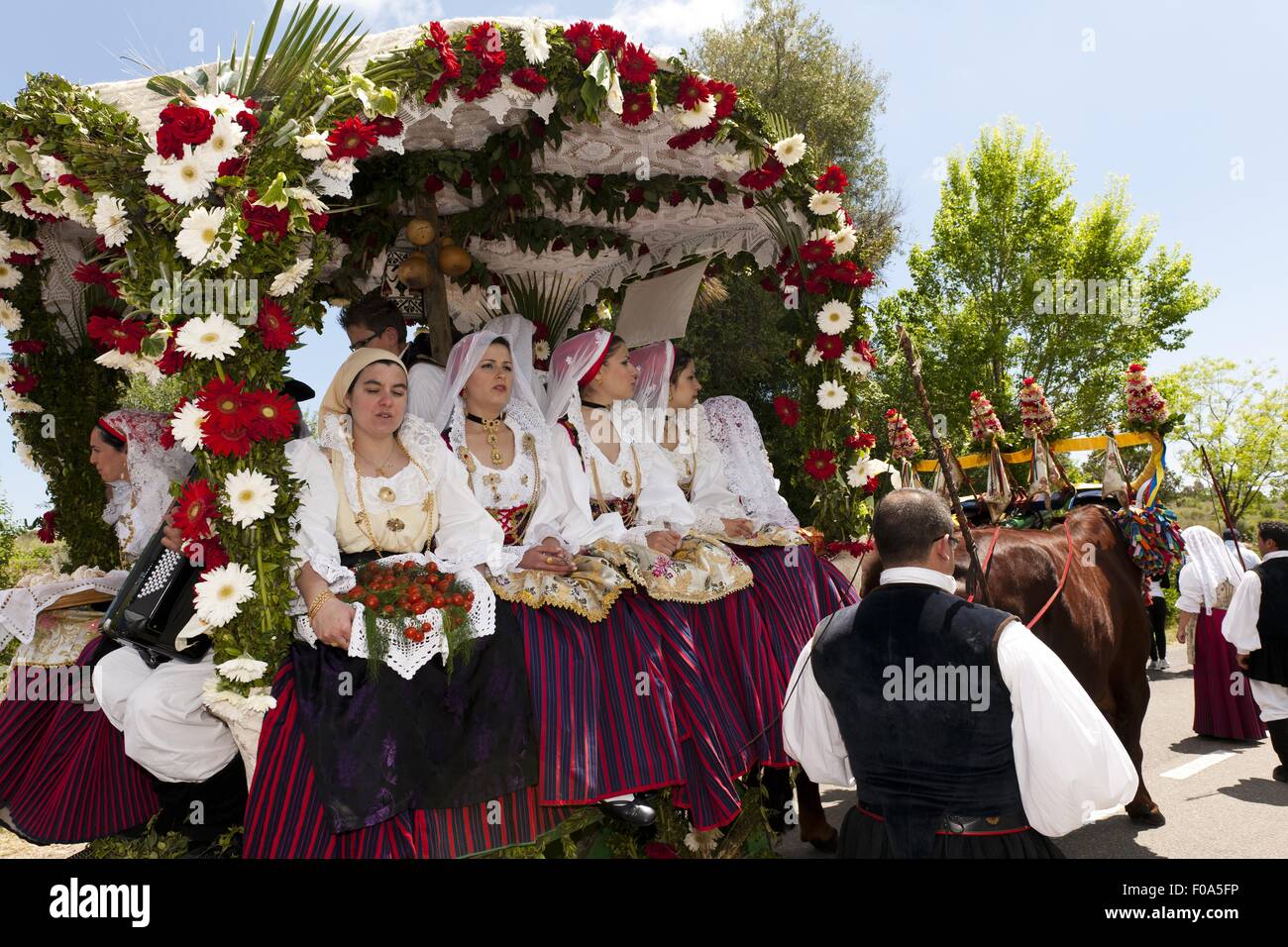 Procession for festival of Sant'Efisio on cart in Sardinia, Italy Stock ...