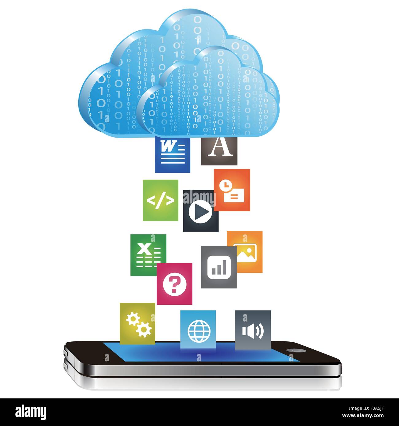 Smartphone downloading files from cloud computing Stock Vector Image ...