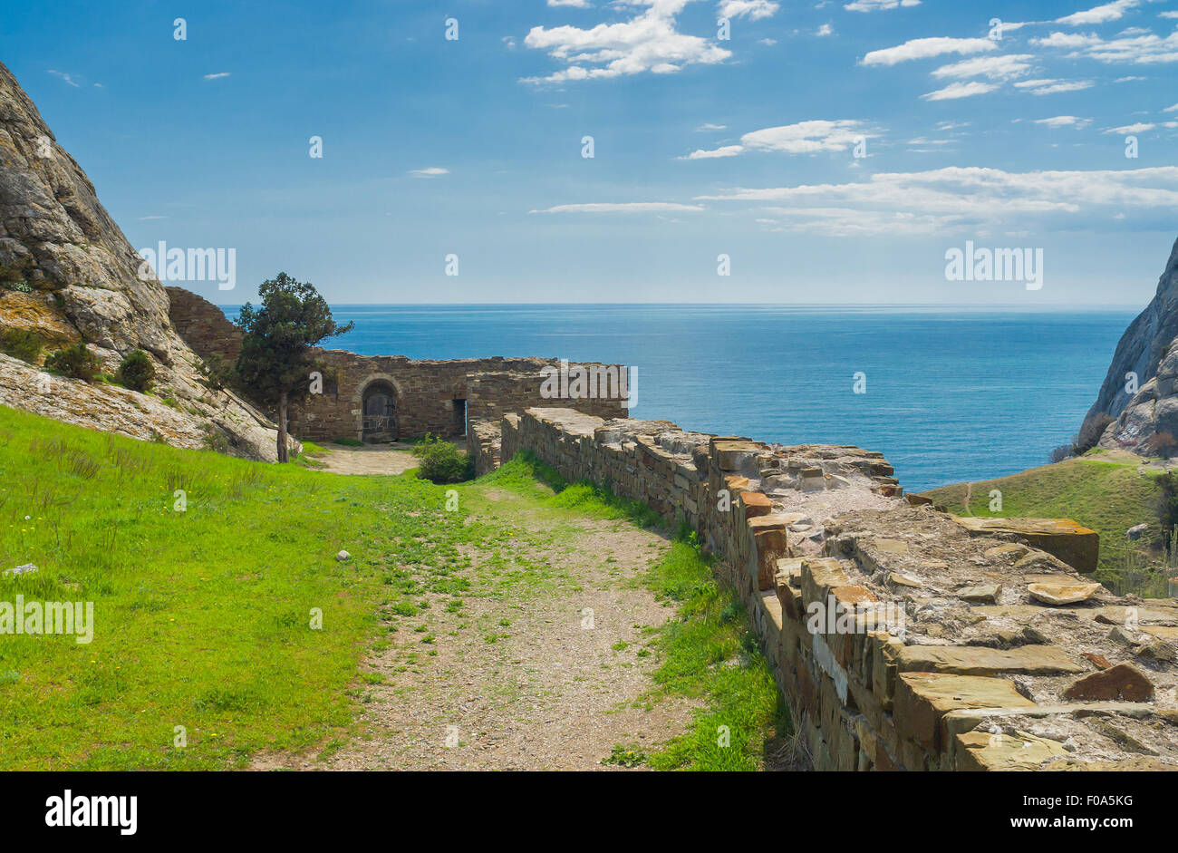 Ruins of ancient Genoese fortress in Sudak, Crimean peninsula Stock ...
