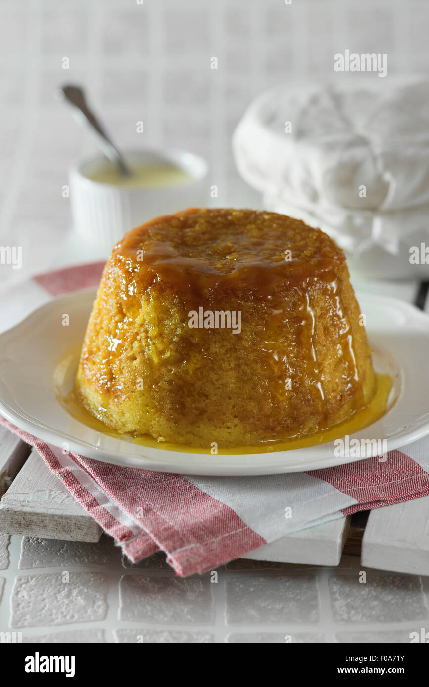 Steamed syrup pudding. Steamed treacle sponge. UK dessert Stock Photo ...