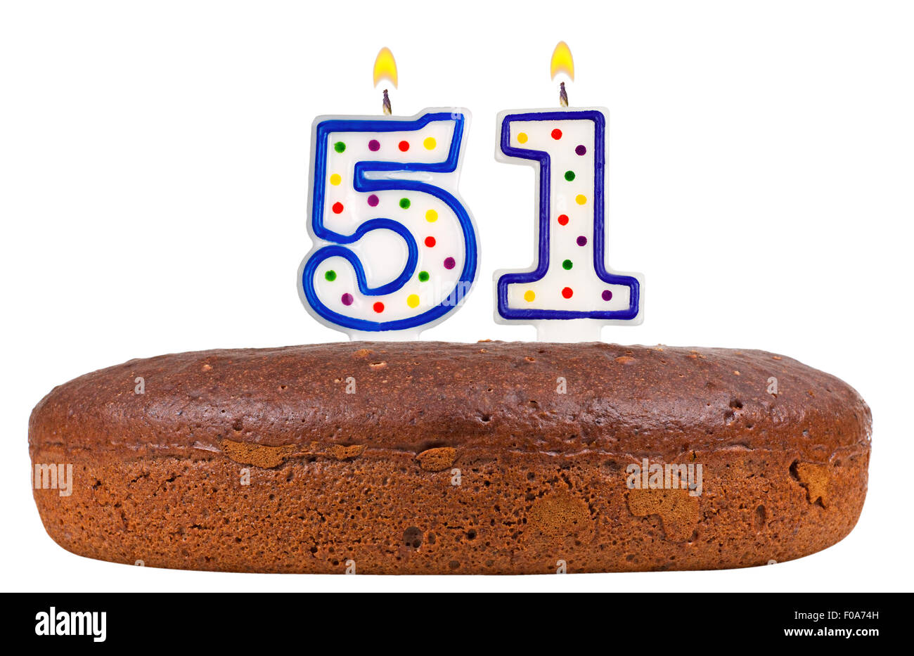 birthday cake with candles number fifty one isolated on white ...