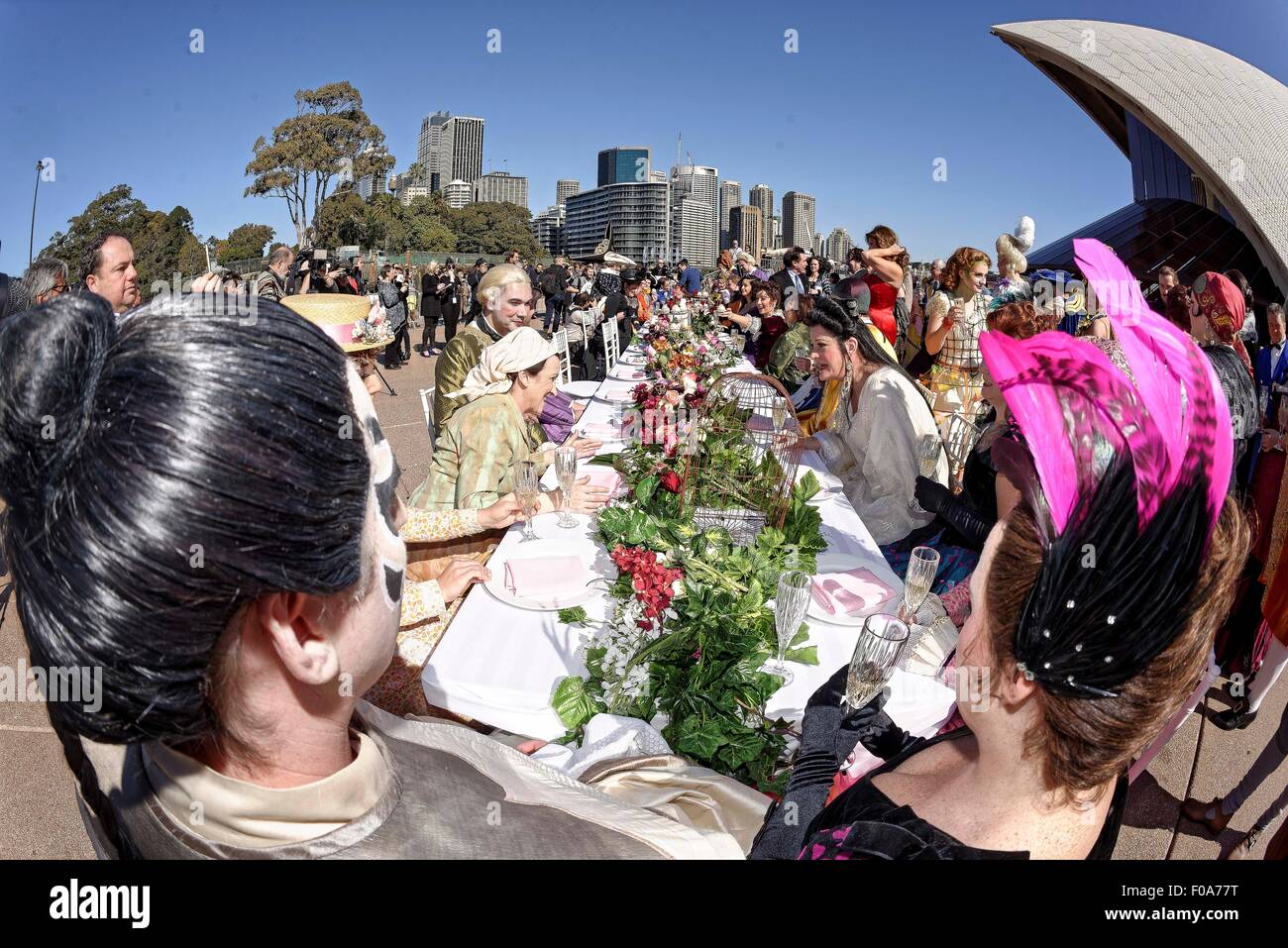 Sydney, AUSTRALIA - August 11, 2015: Opera singers in period costumes ...