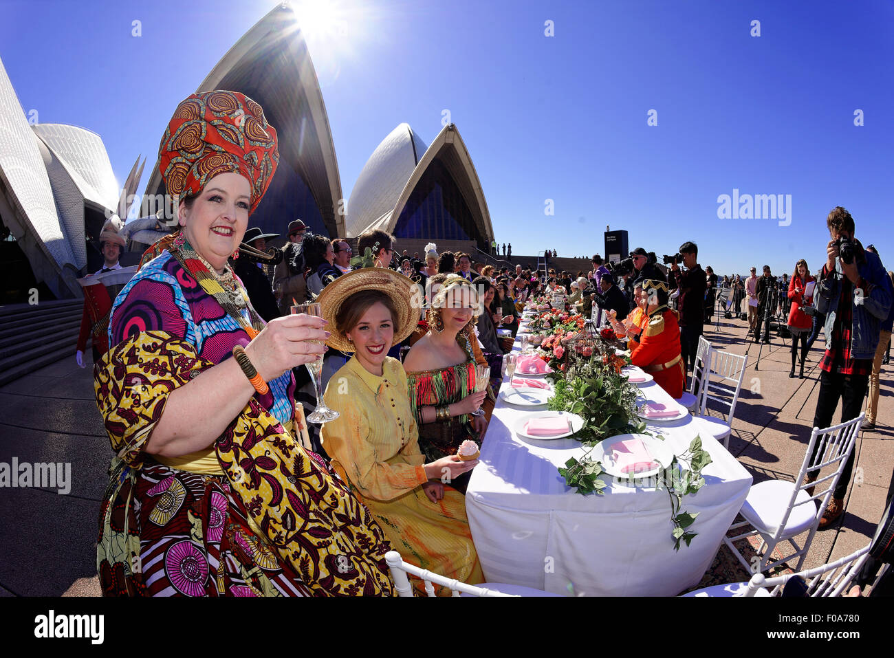 Sydney, AUSTRALIA - August 11, 2015: Opera singers in period costumes ...