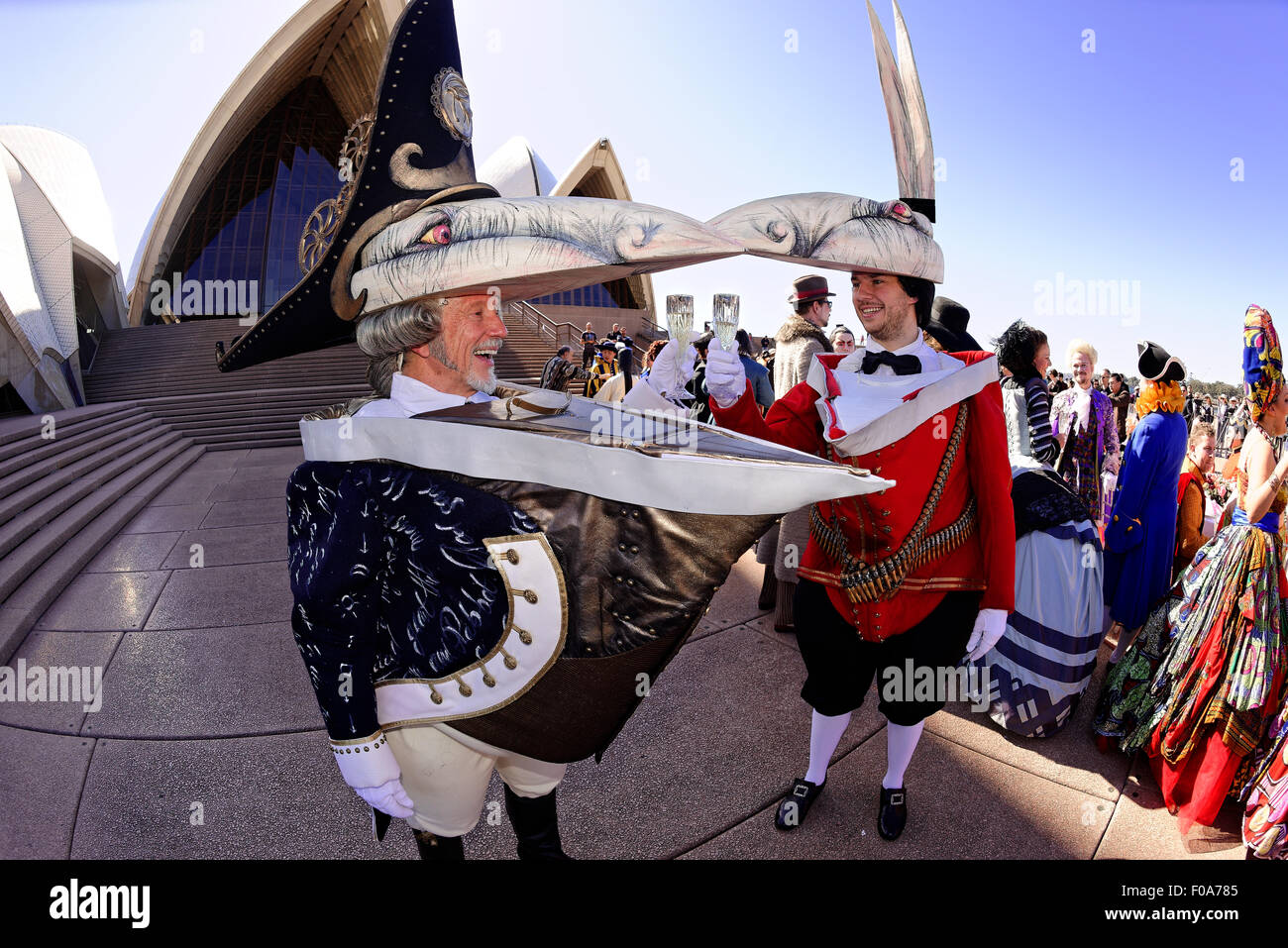 Sydney, AUSTRALIA - August 11, 2015: Opera singers in period costumes ...