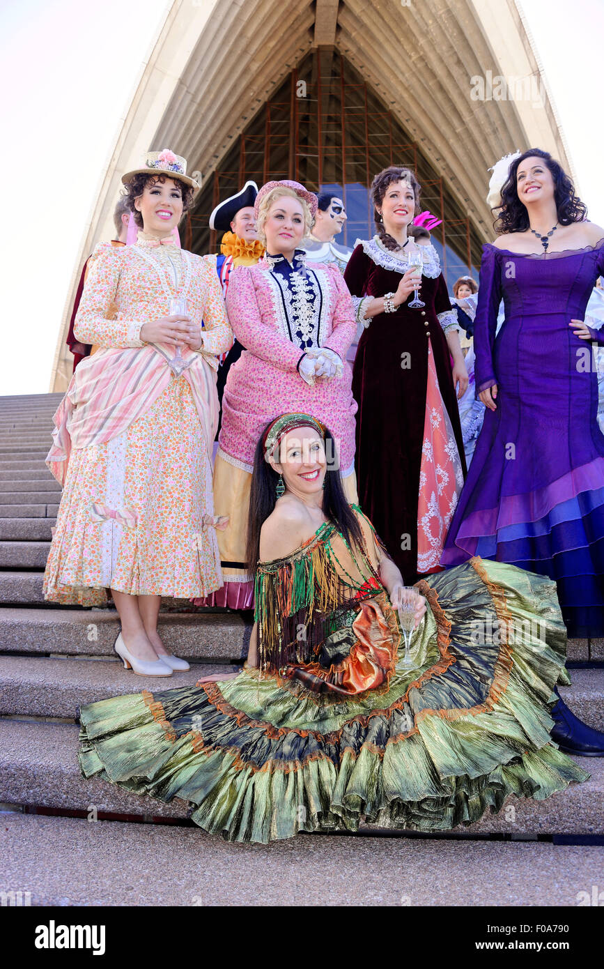 Sydney, AUSTRALIA - August 11, 2015: Opera singers in period costumes ...