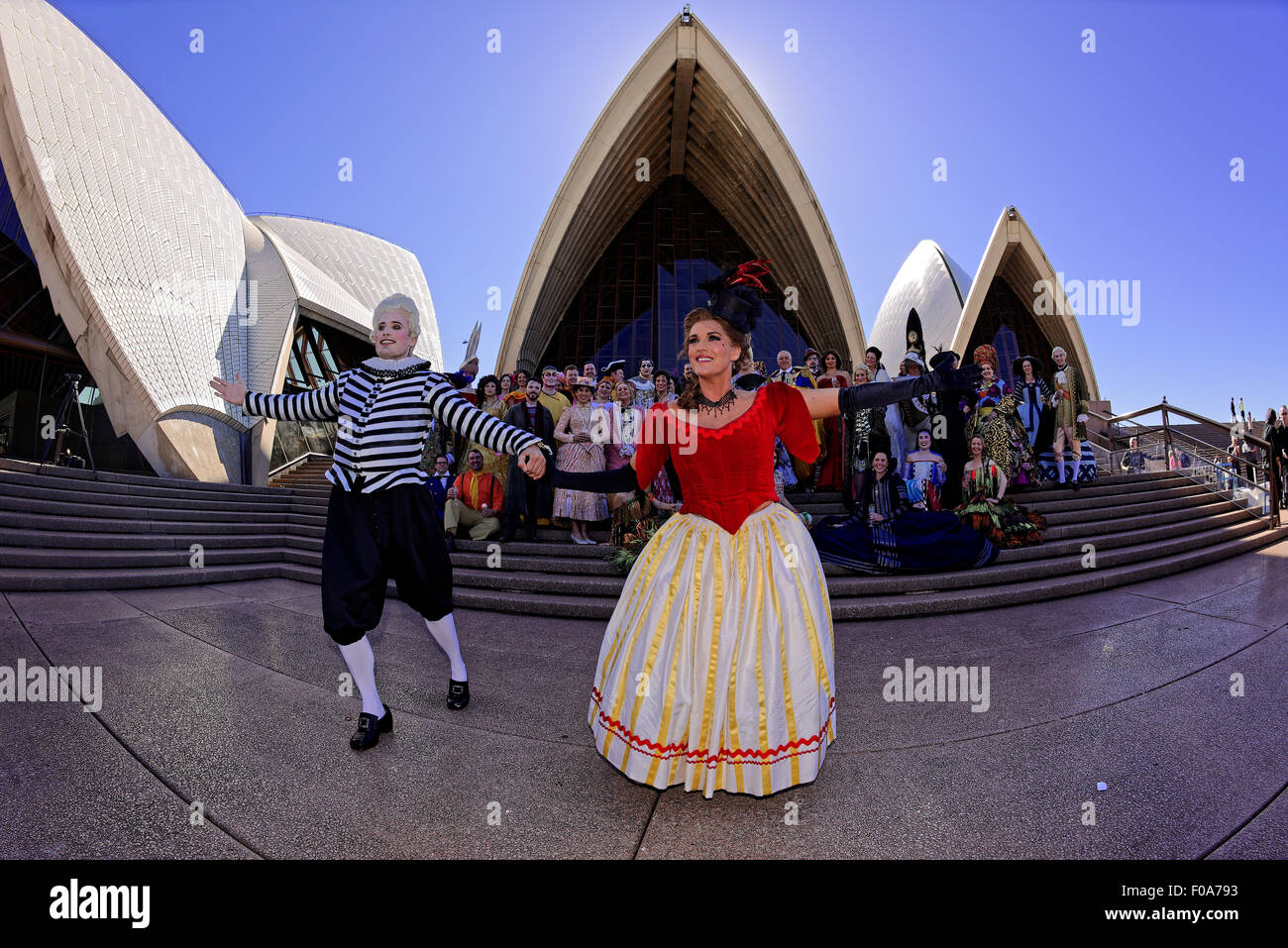 Sydney, AUSTRALIA - August 11, 2015: Opera singers in period costumes ...