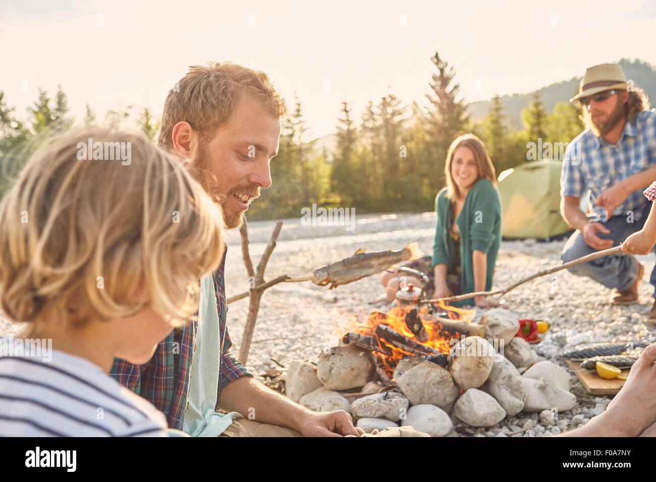 Family Around The Campfire