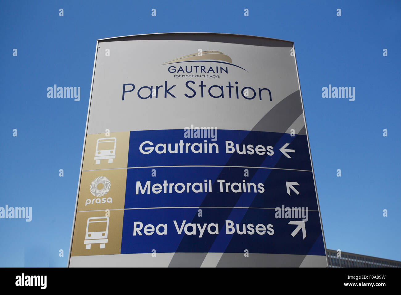 South Africa, Johannesburg. Sign for Park Station in the inner city CBD ...