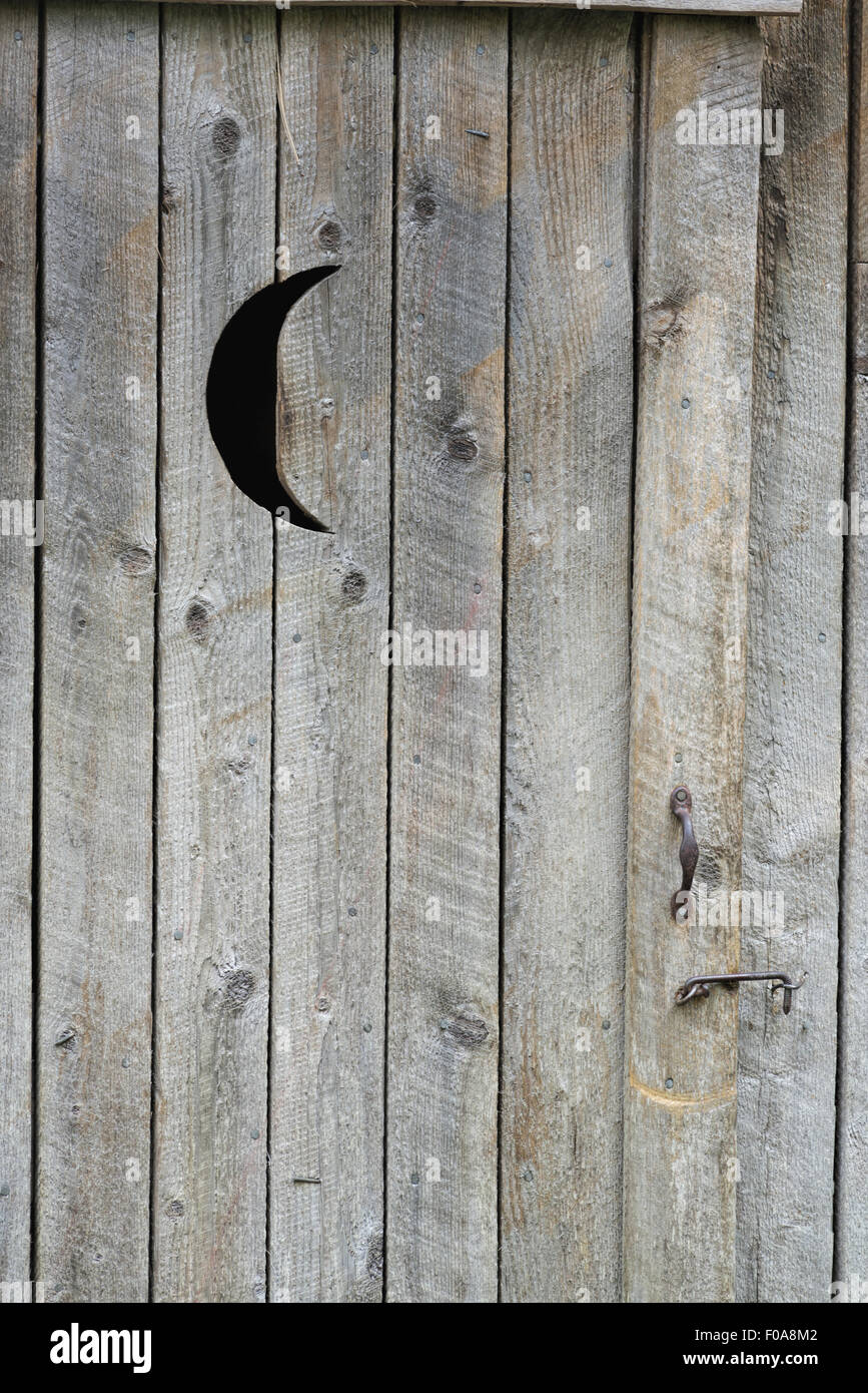 Outhouse door at the Minam River Lodge in Oregon's Wallowa Mountains ...