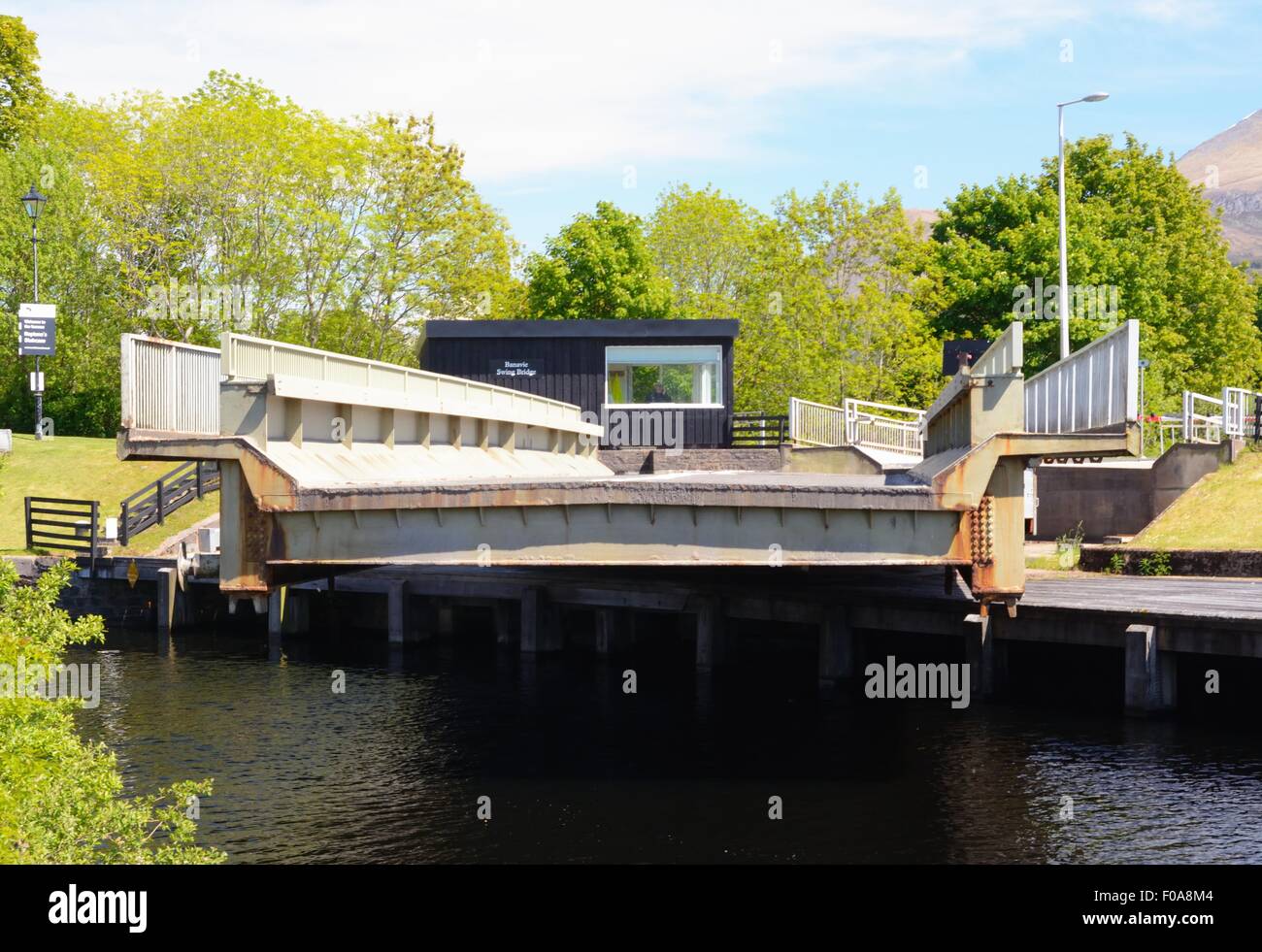 Open swing bridge at the bottom of Neptune's Staircase canal lock ...