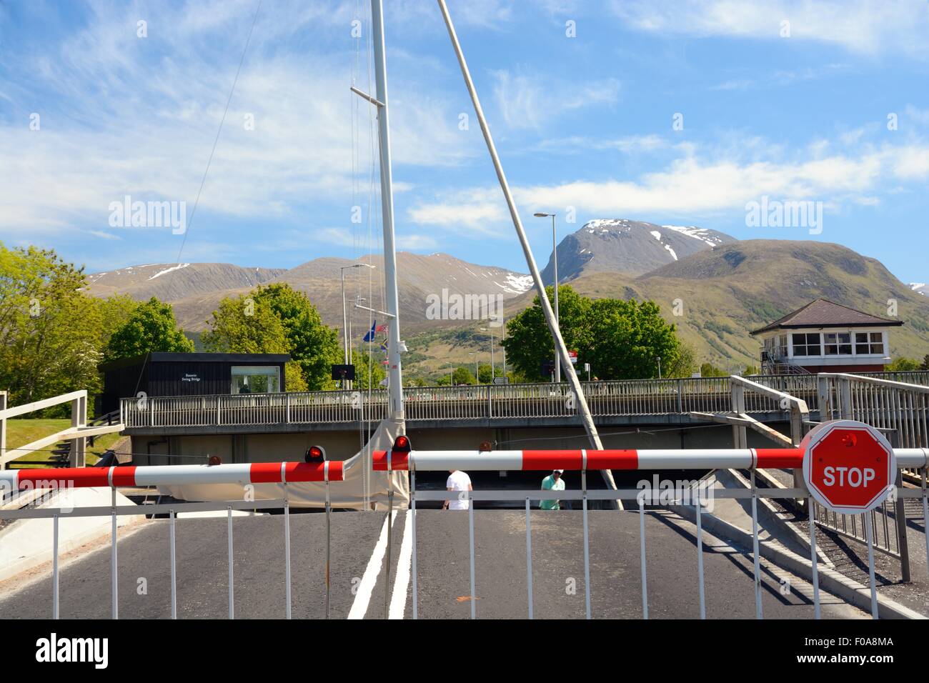 Swing bridge opening at the bottom of Neptune's Staircase canal lock ...