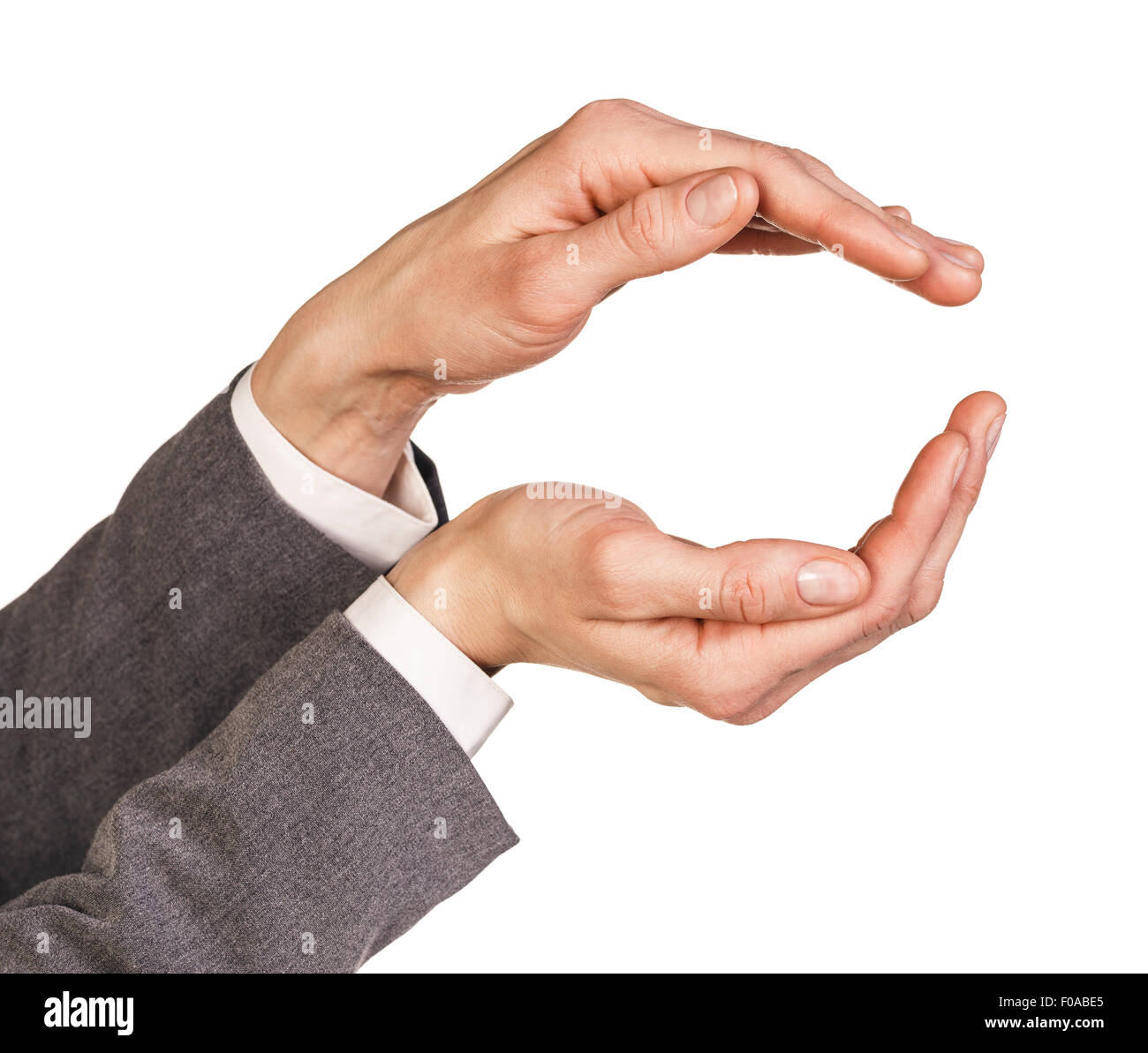 Businessman hands making a circle on white background Stock Photo - Alamy