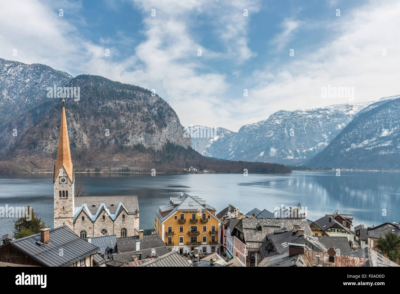 Rooftop view of Hallstatt and Hallstatter See, Austria Stock Photo - Alamy