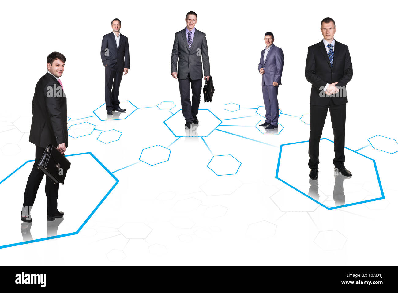 Happy business colleagues stay on shapes isolated Stock Photo - Alamy