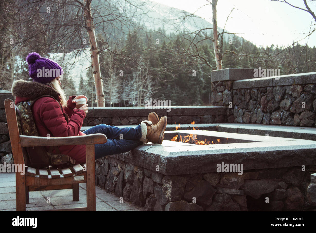 Young woman feet on bench hi-res stock photography and images - Alamy