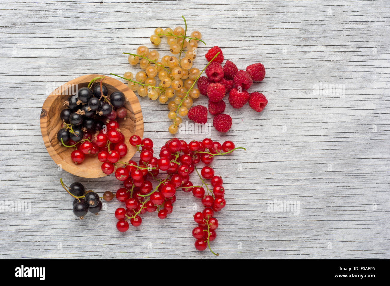 Berries in a bowl. Red currant, black currant. Macro photo of berries ...