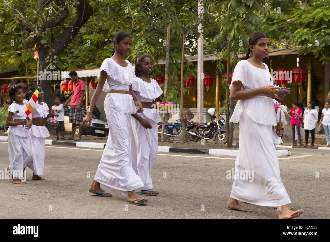 Girls in white outfit at Navam Perahera, Colombo, Sri Lanka Stock Photo ...