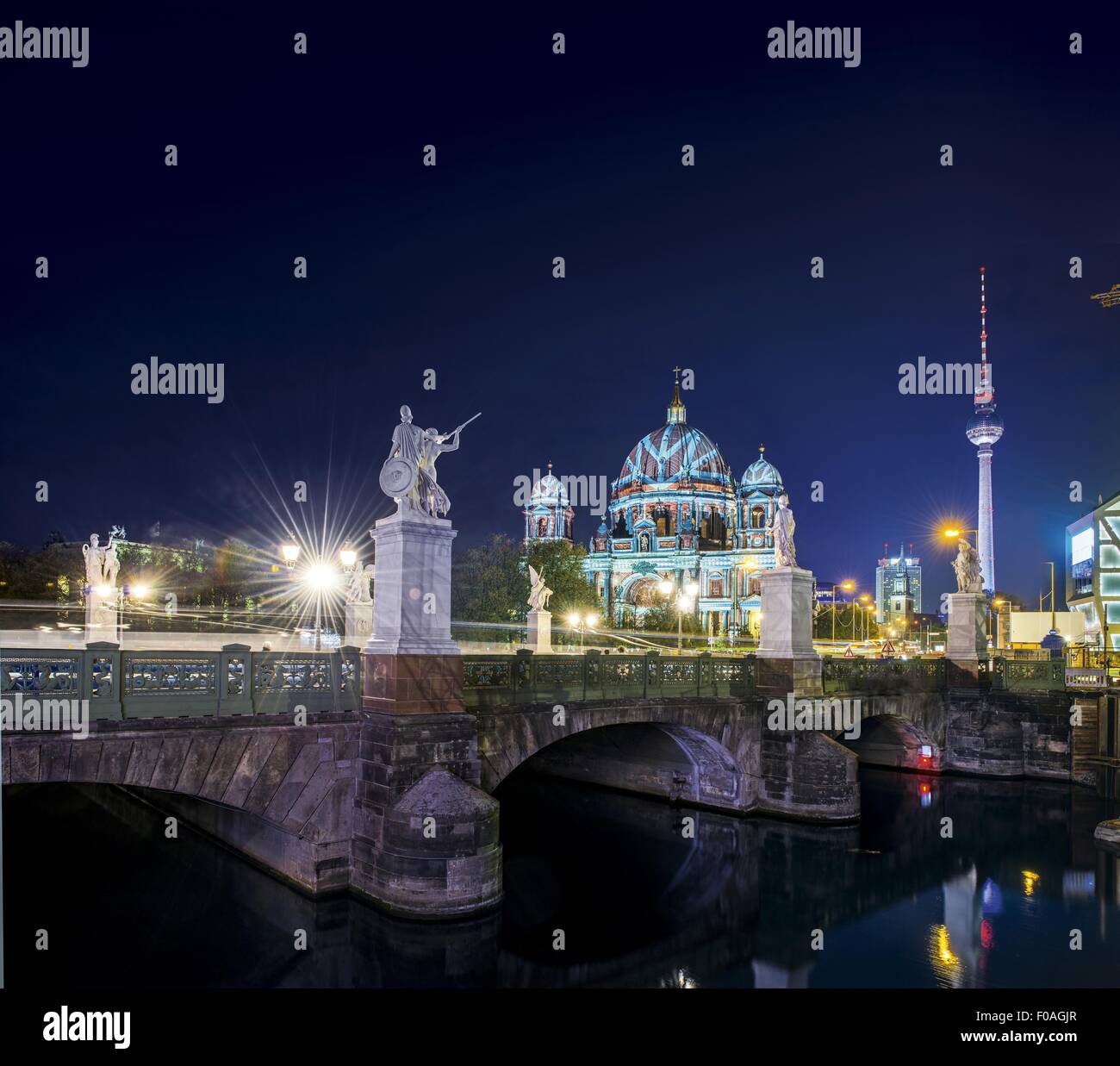 View of Berlin Cathedral with palace bridge and Tv tower in Berlin ...