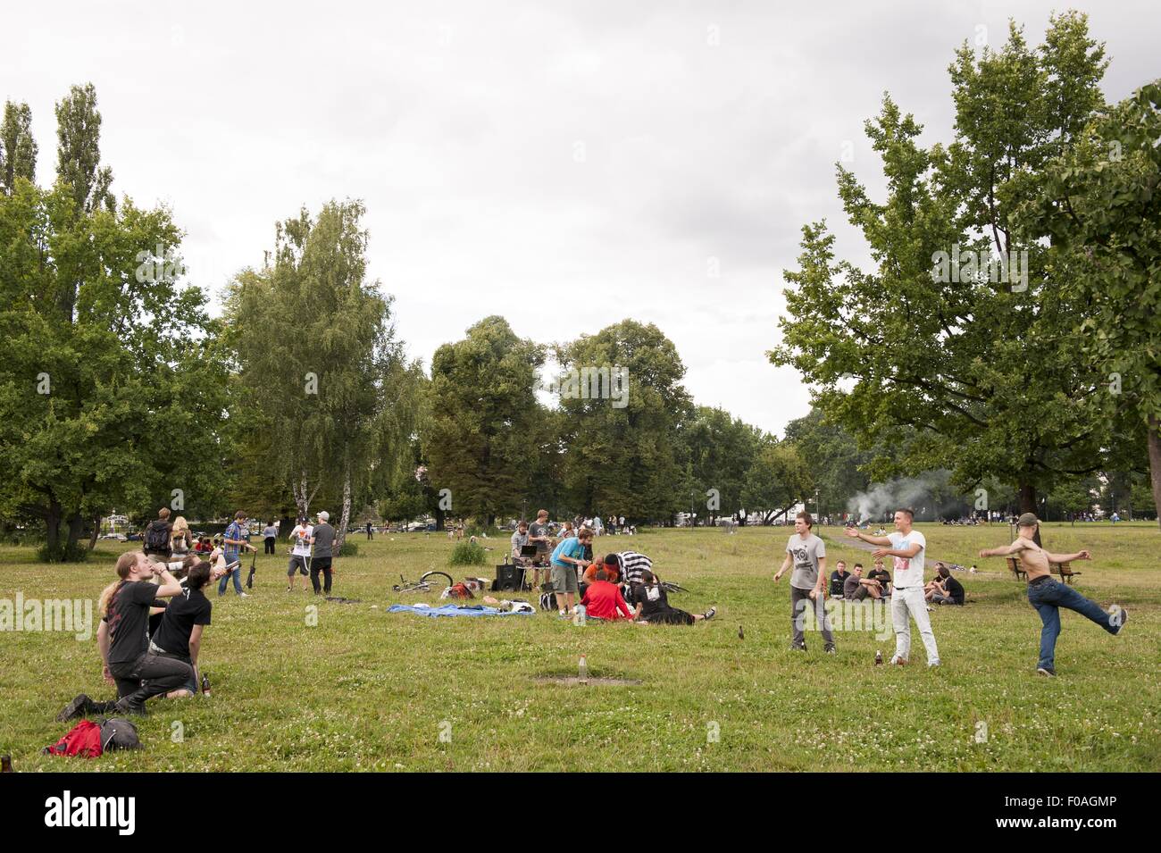 People having barbecue party at Friedrichshain Public Park in Berlin ...
