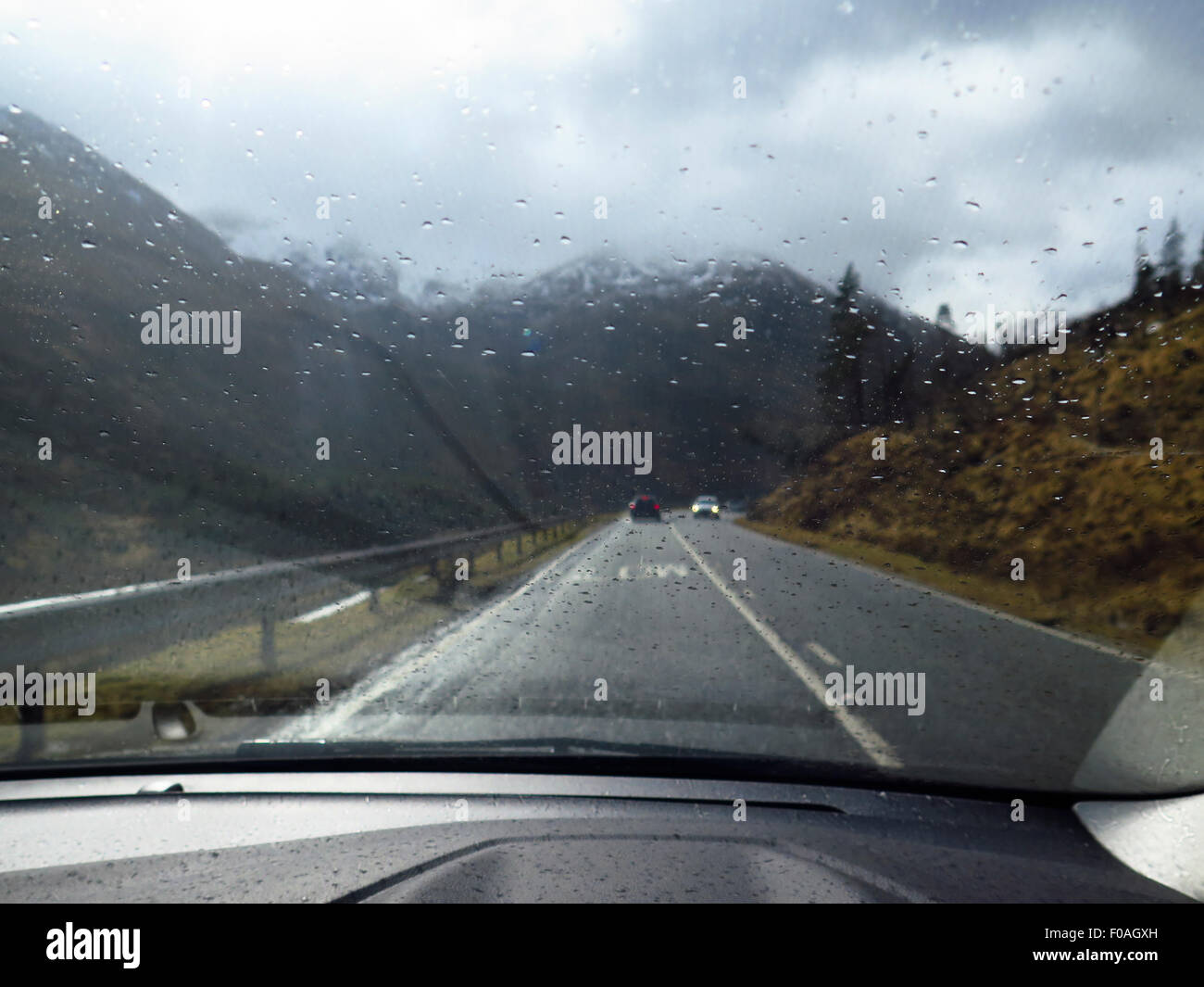 Views from car on A87 scenic route in the Scottish Highlands Stock ...