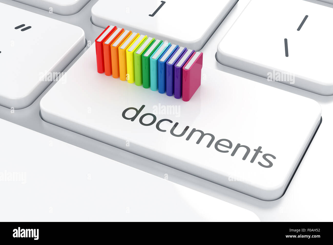 3d render of colorful folders on the computer keyboard. Documents ...