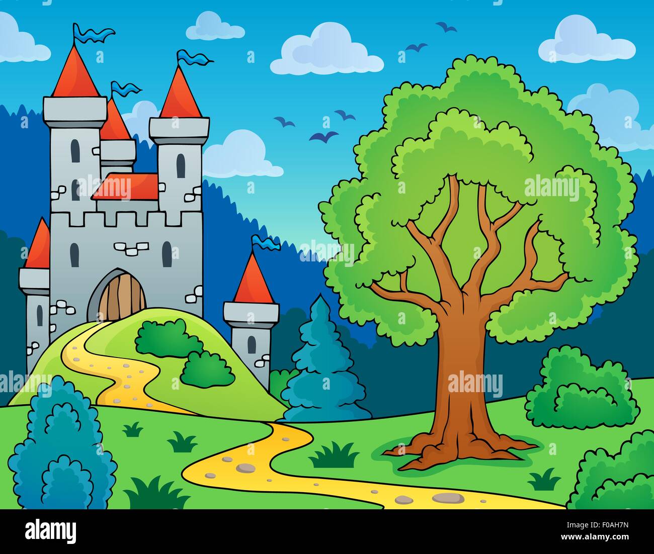 Castle and tree theme image - picture illustration Stock Photo - Alamy