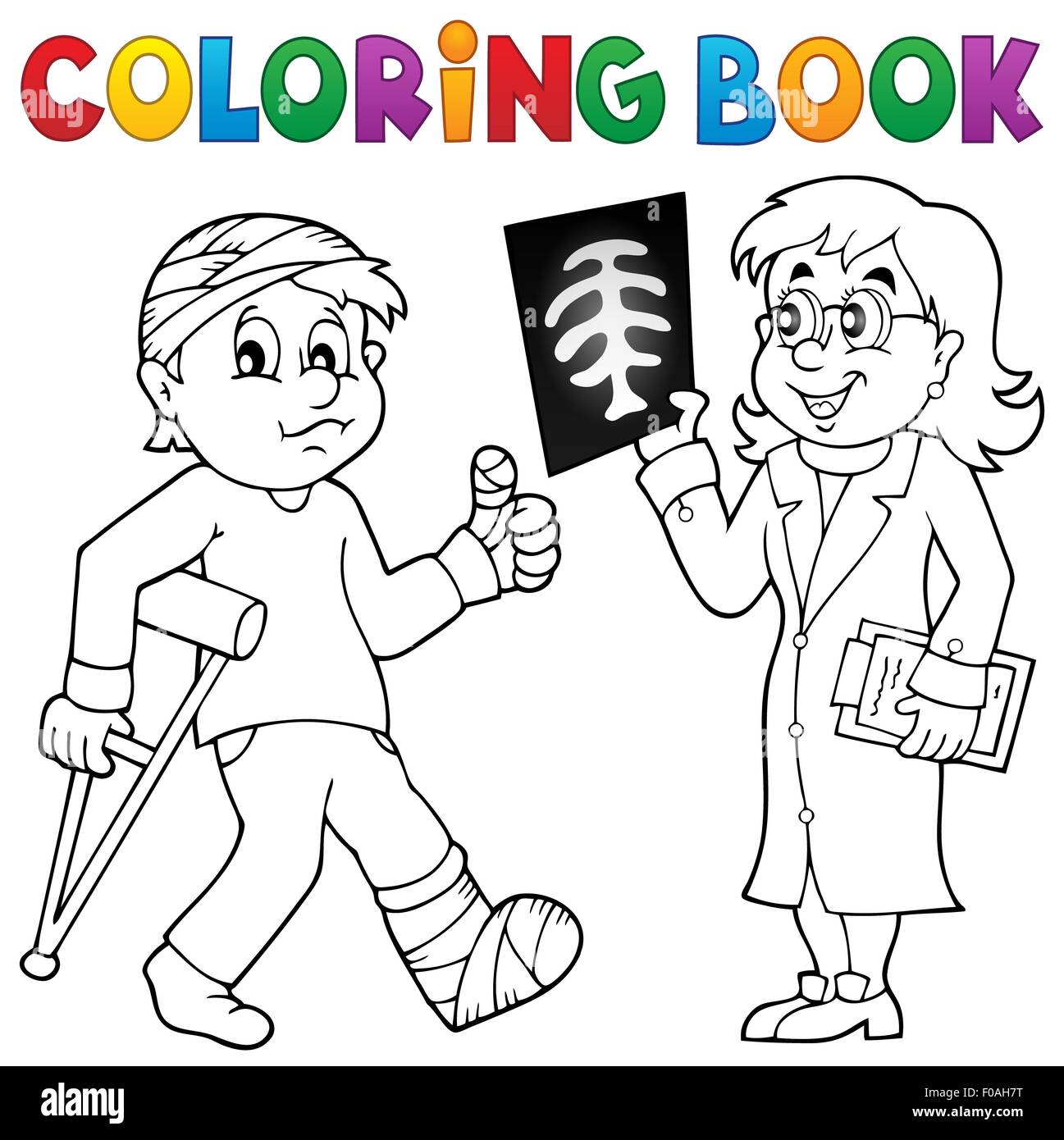 Coloring book doctor attending patient - picture illustration Stock ...