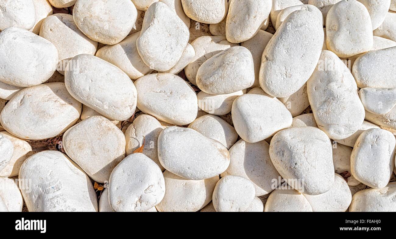 White pebbles with sunlight reflecting their texture Stock Photo - Alamy
