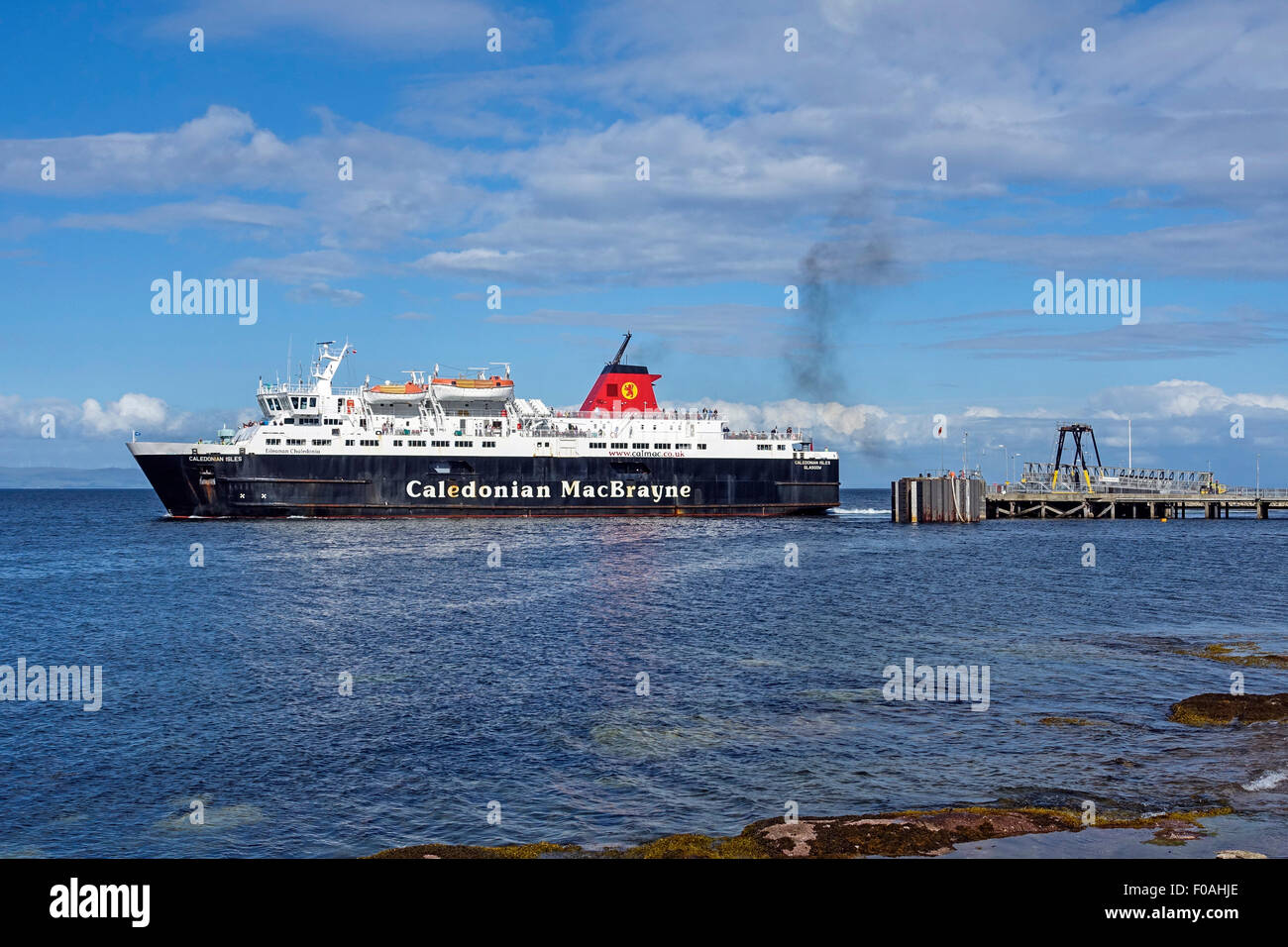The seafront of Brodick in Arran Scotland with Caledonian MacBrayne car ...