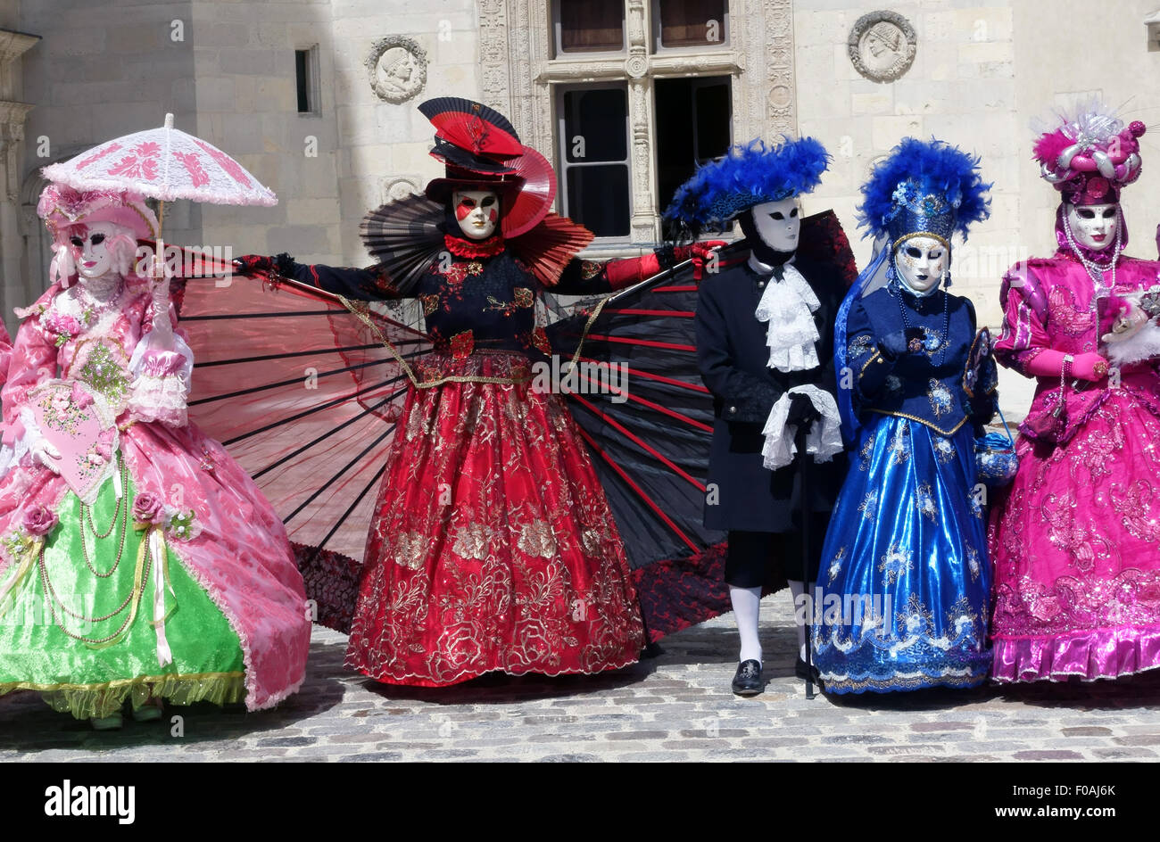 Performers wear Venice Carnival style costumes and masks for Italian ...