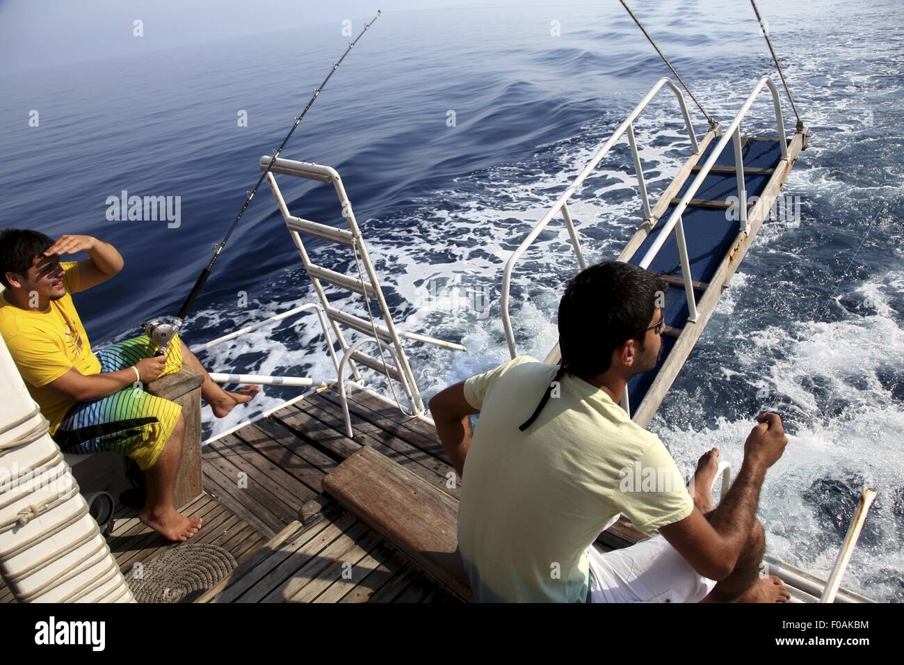 Locals fishing in sea between Datca and Knidos, Resadiye Peninsula ...