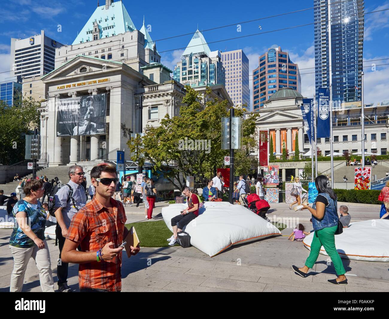 People relaxing in front of Vancouver Art Gallery in Vancouver, British ...