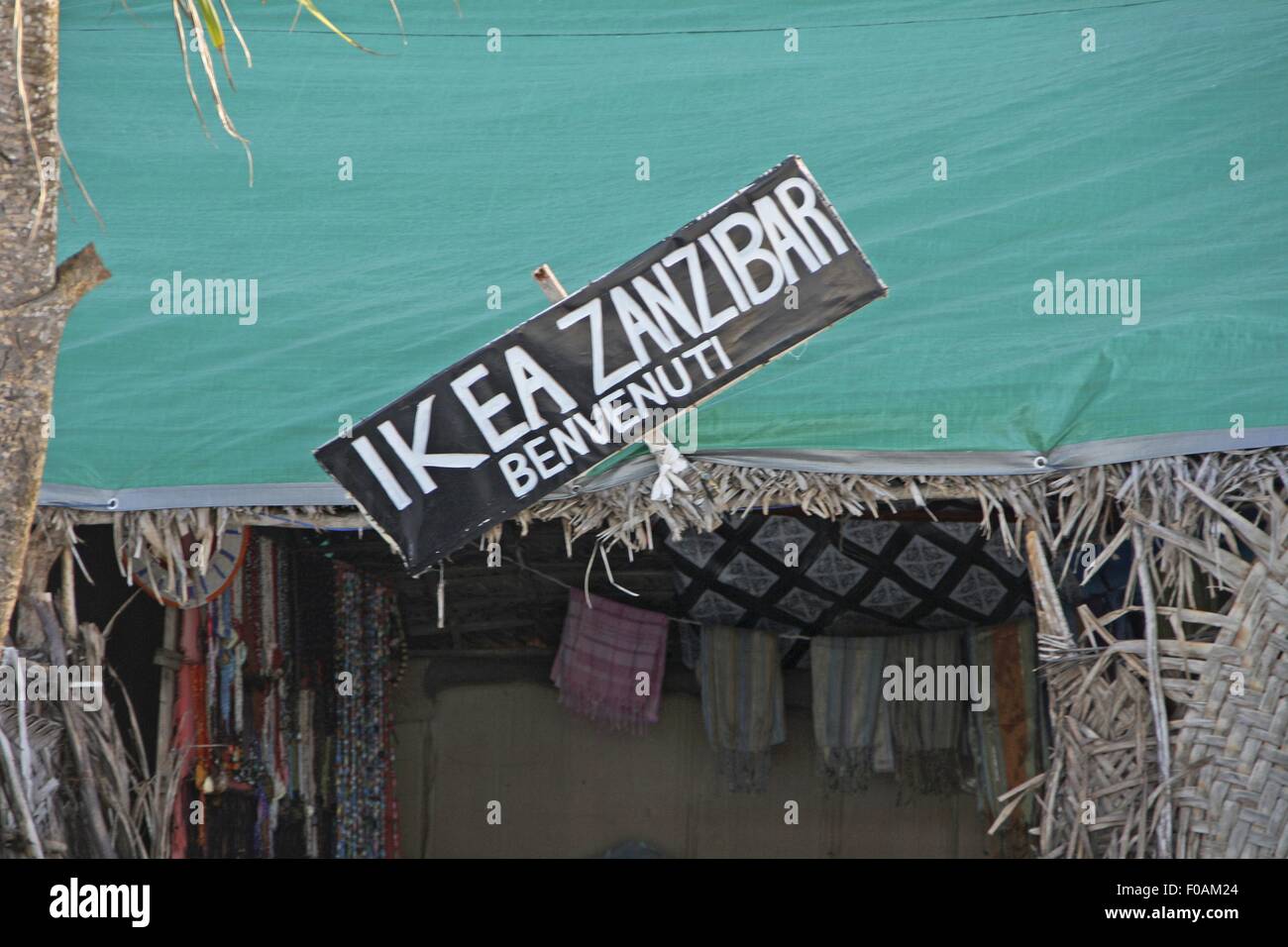 Sign board at the door of hut in Zanzibar, Tanzania, East Africa Stock ...