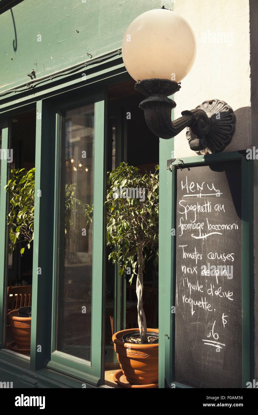 Restaurant menu outside under lantern, Montreal, Canada Stock Photo - Alamy