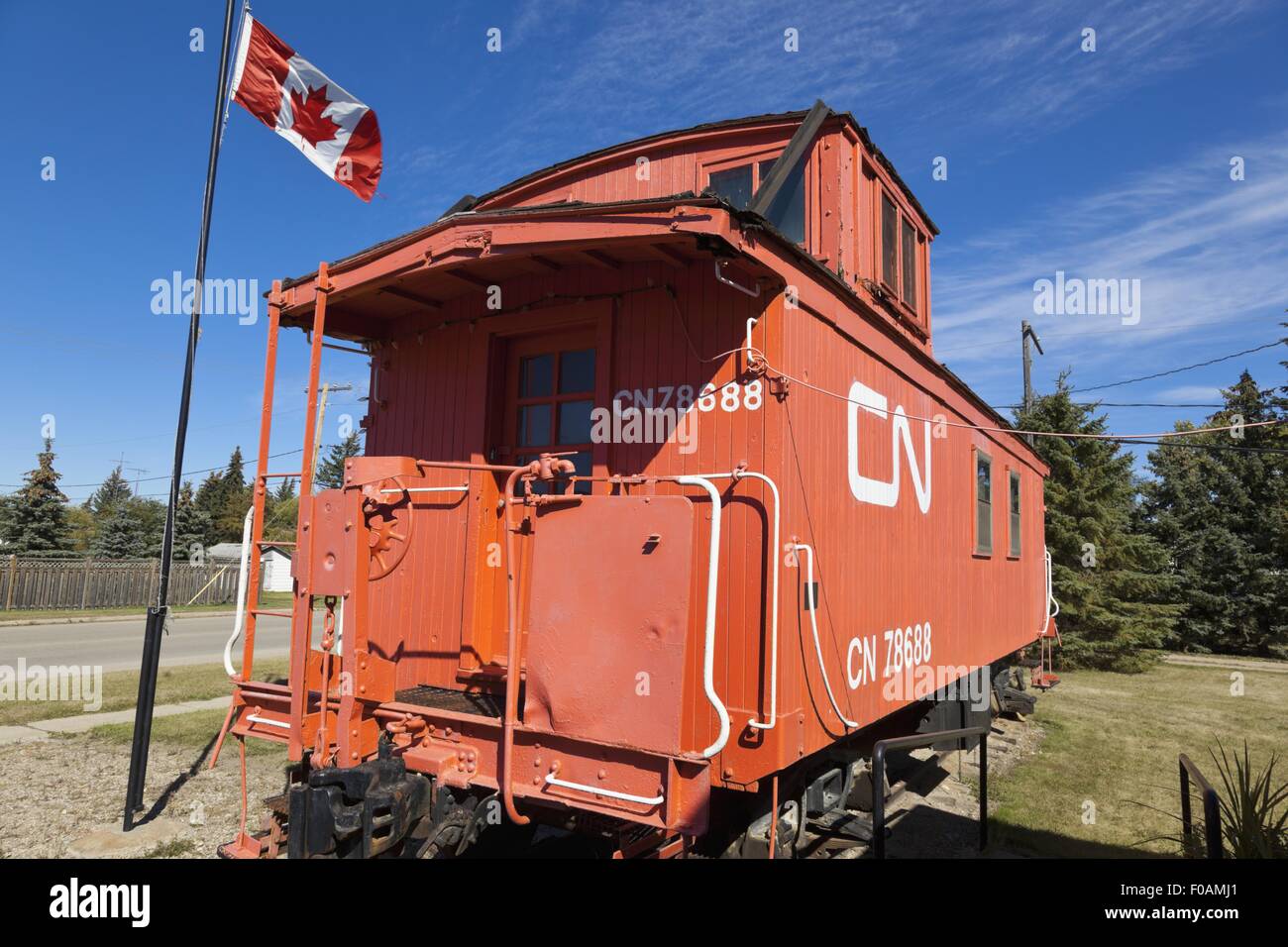 View of red old train at Saskatchewan Museum in Nokomis, Canada Stock ...