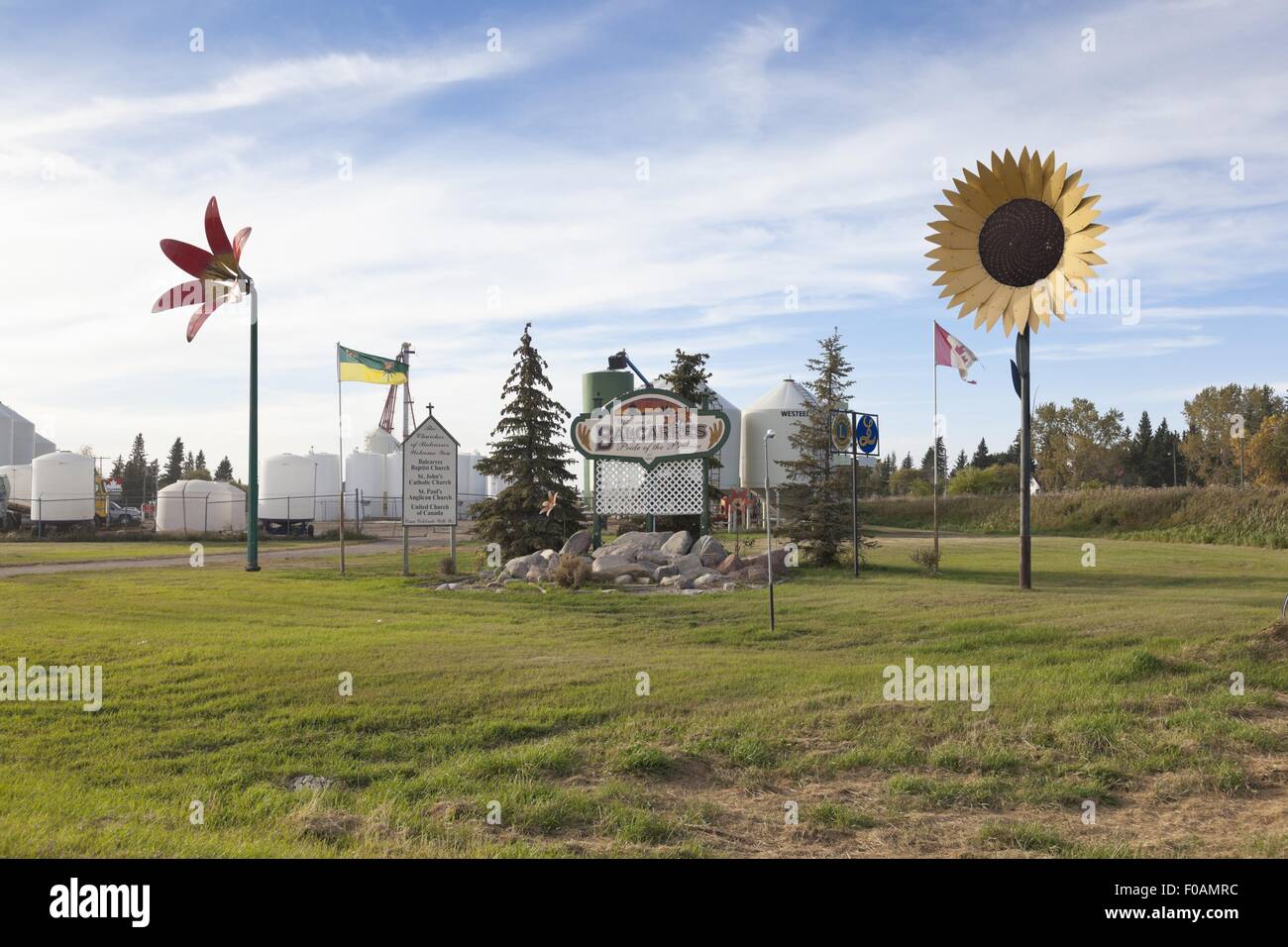 View of Balcarres sign board in garden, Saskatchewan, Canada Stock ...