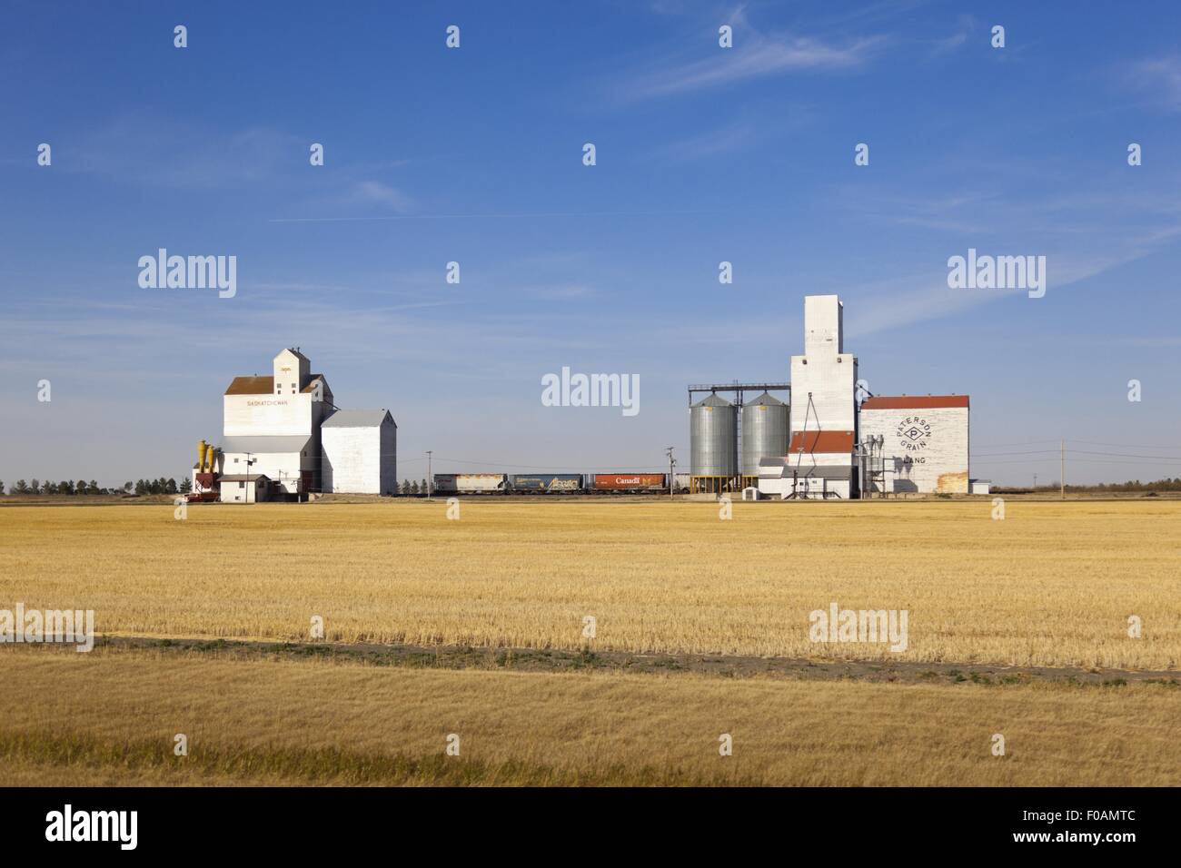 View of grain storage and loading station in Saskatchewan, Canada Stock ...